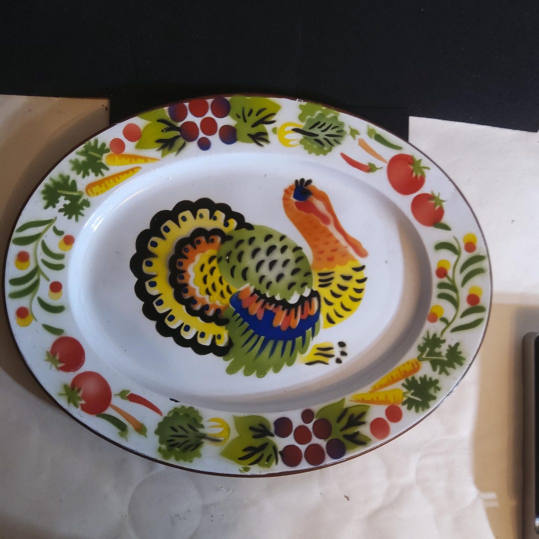 Vintage Large Tin and Enamel Turkey Thanksgiving Platter, 18" Across - Etsy