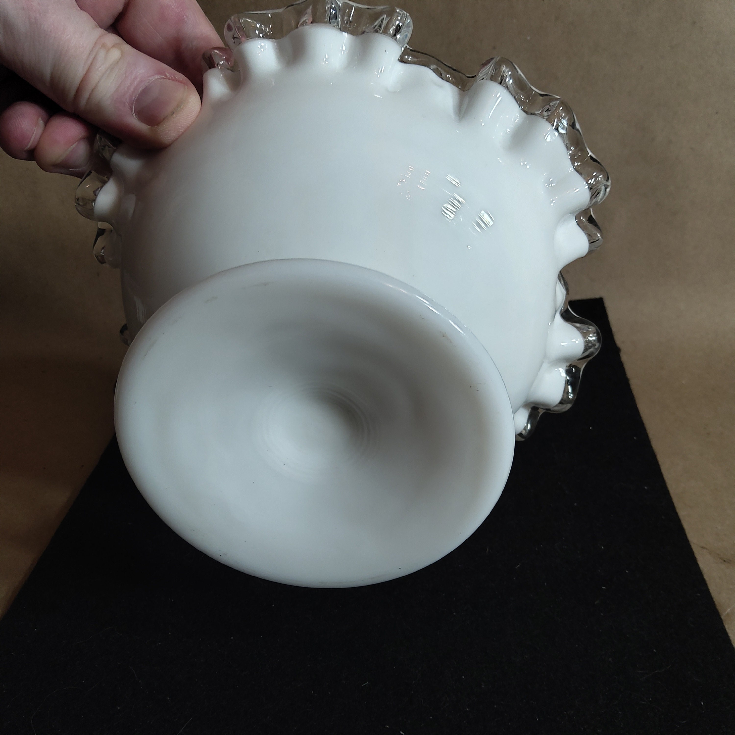 Vintage Fenton White Silver Crest Ruffled Candy Bowl/compote - Etsy