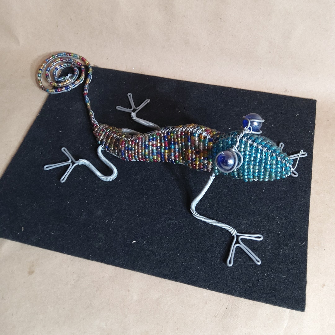 African Beaded Lizard Wire Sculpture - Etsy