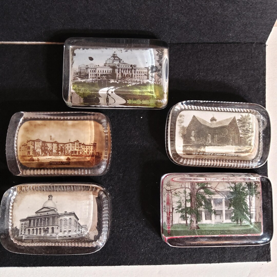 Set of 6 Antique Photo Backed Paperweights - Etsy