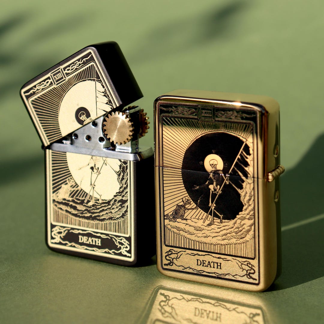 Personalised Lighter With Engraved Tarot Design Death, Refillable and ...
