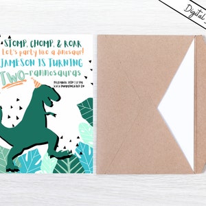 Two-rex Birthday Invitation Digital Template 2nd Birthday - Etsy