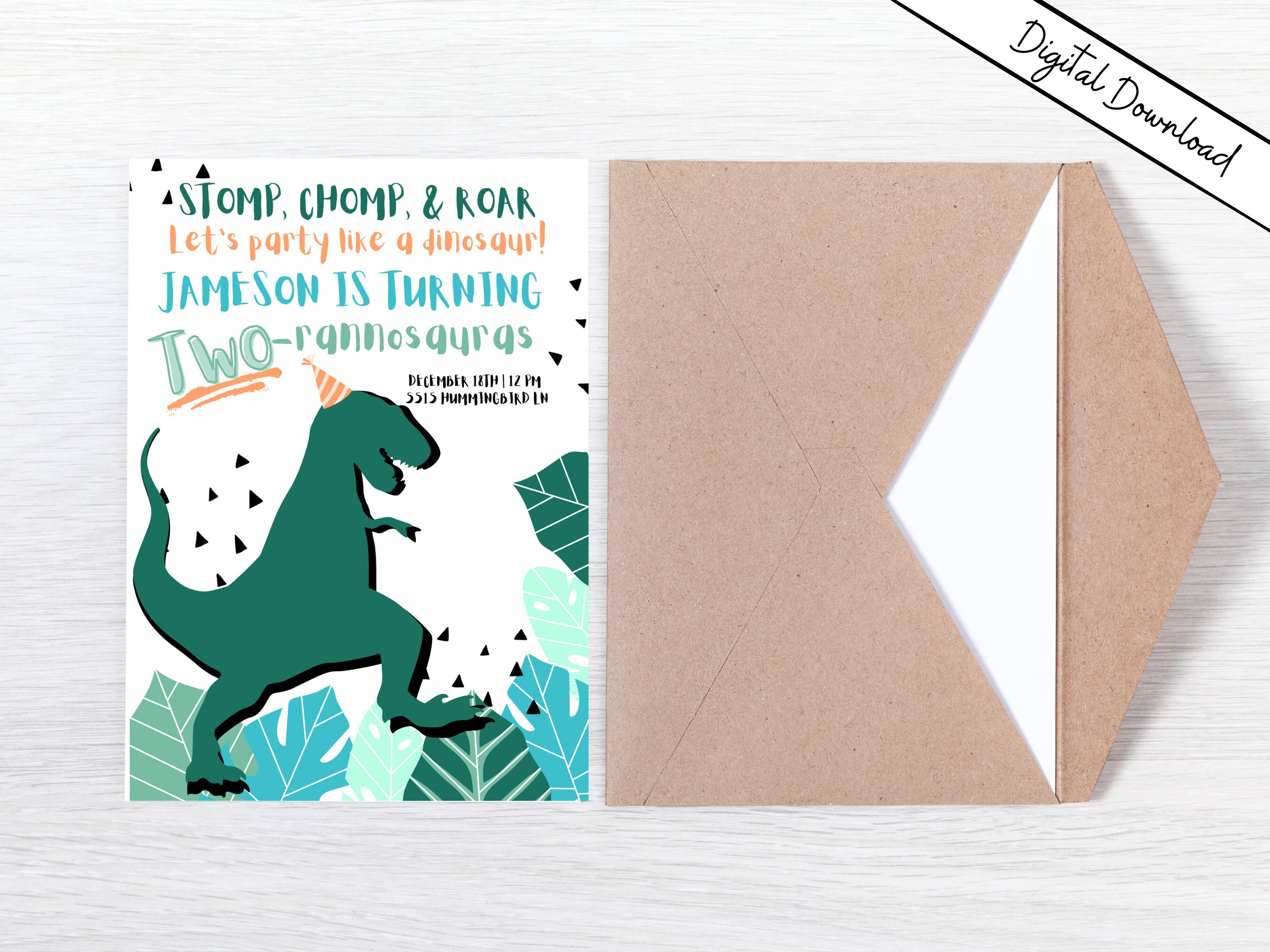 Two-rex Birthday Invitation Digital Template 2nd Birthday - Etsy