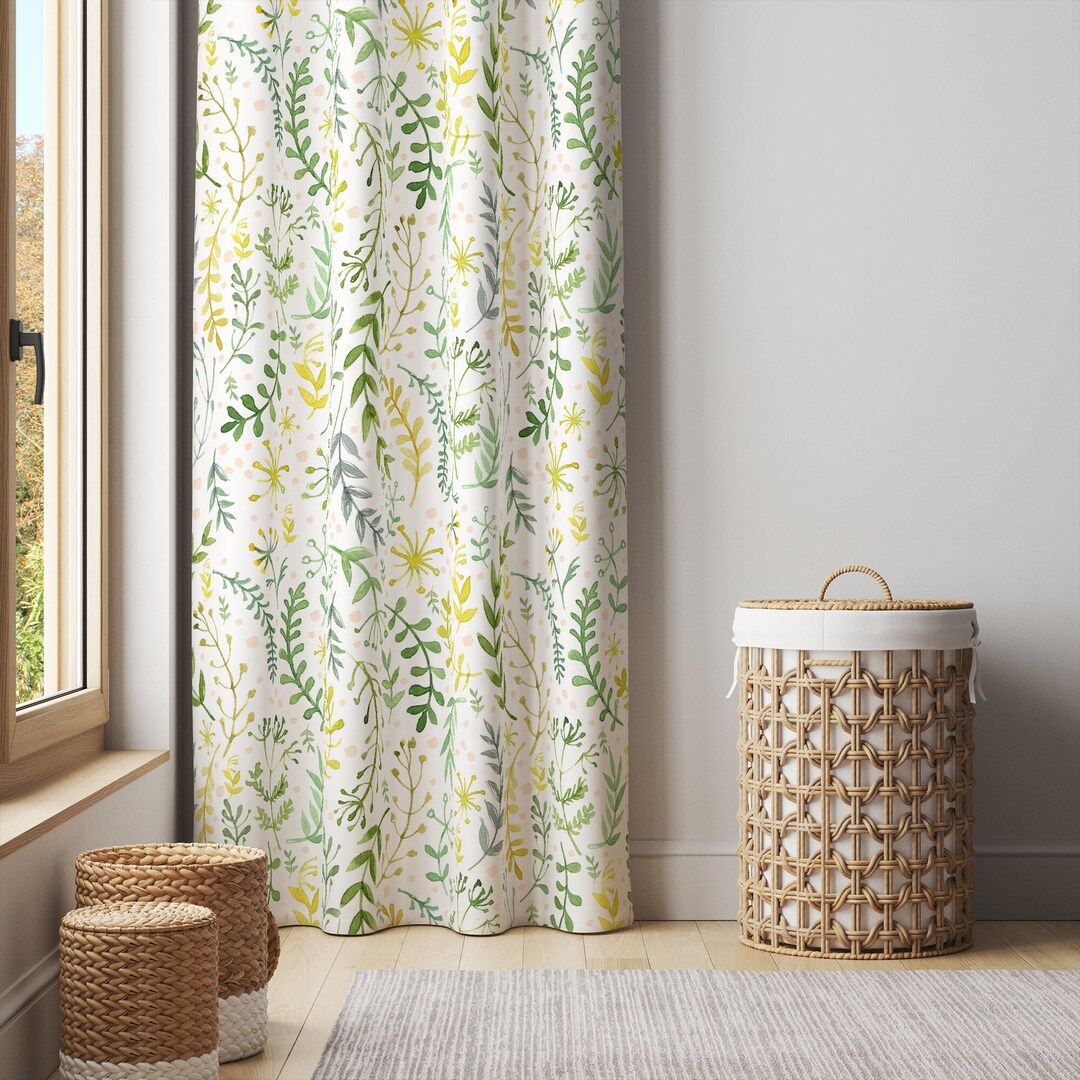 Green Twigs Nature Window Curtain C204 Floral Curtain, Decorative ...
