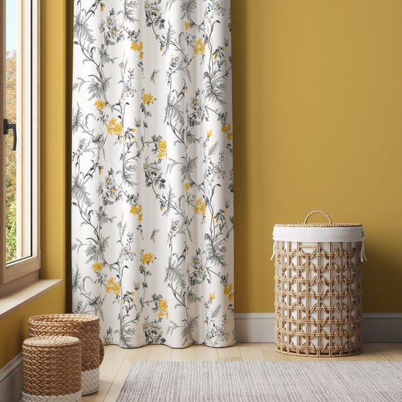 Rare Flowers Nature Window Curtain Yellow Floral Cotton Sheen or Blackout Curtain Room Decor Luxury Window Curtain 57 Width C55 Etsy