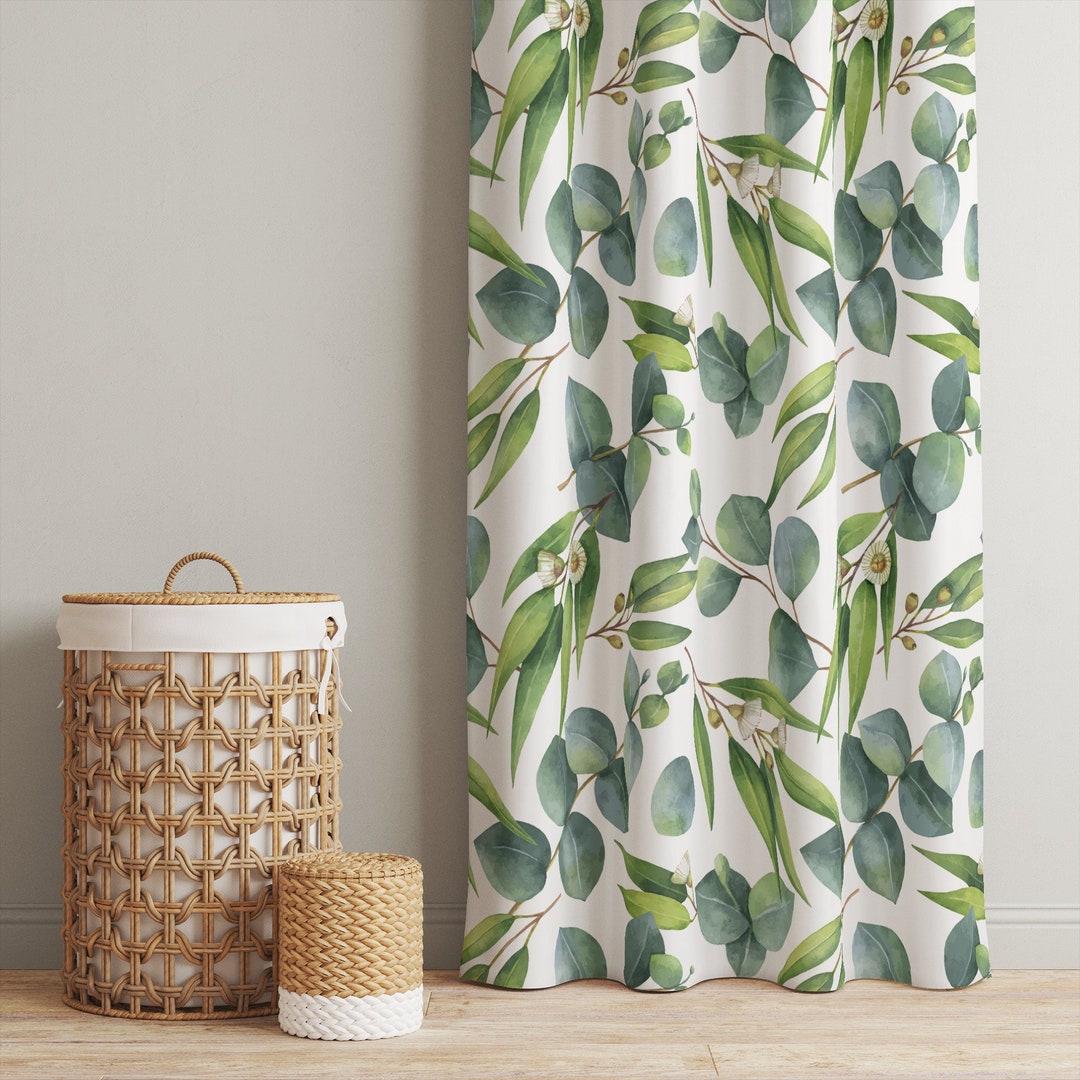 Green Branches, Green Twigs Nature Curtain, Cotton, Sheen or Blackout ...
