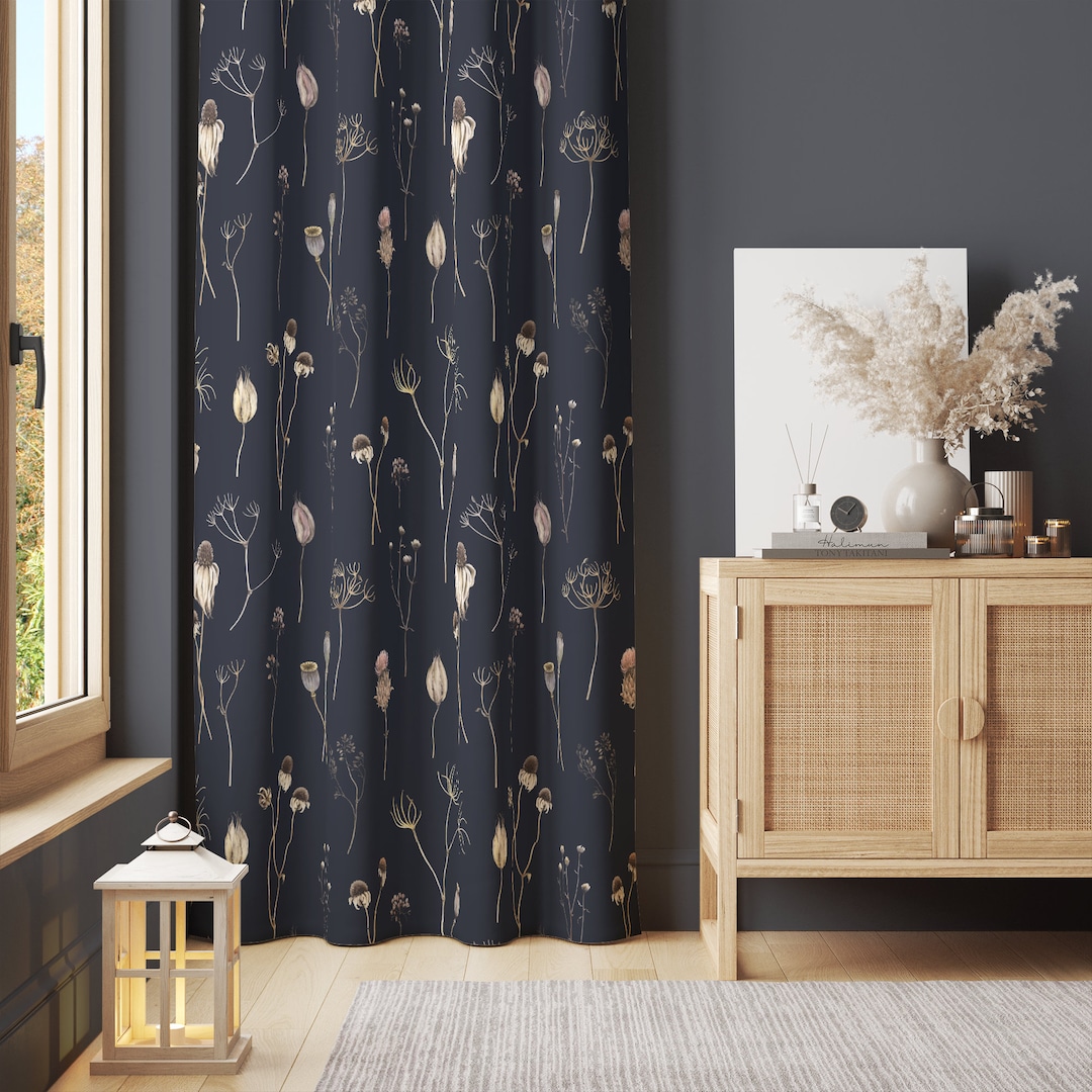 Dark Garden Floral Window Curtain, Cotton, Sheen or Blackout Curtain ...
