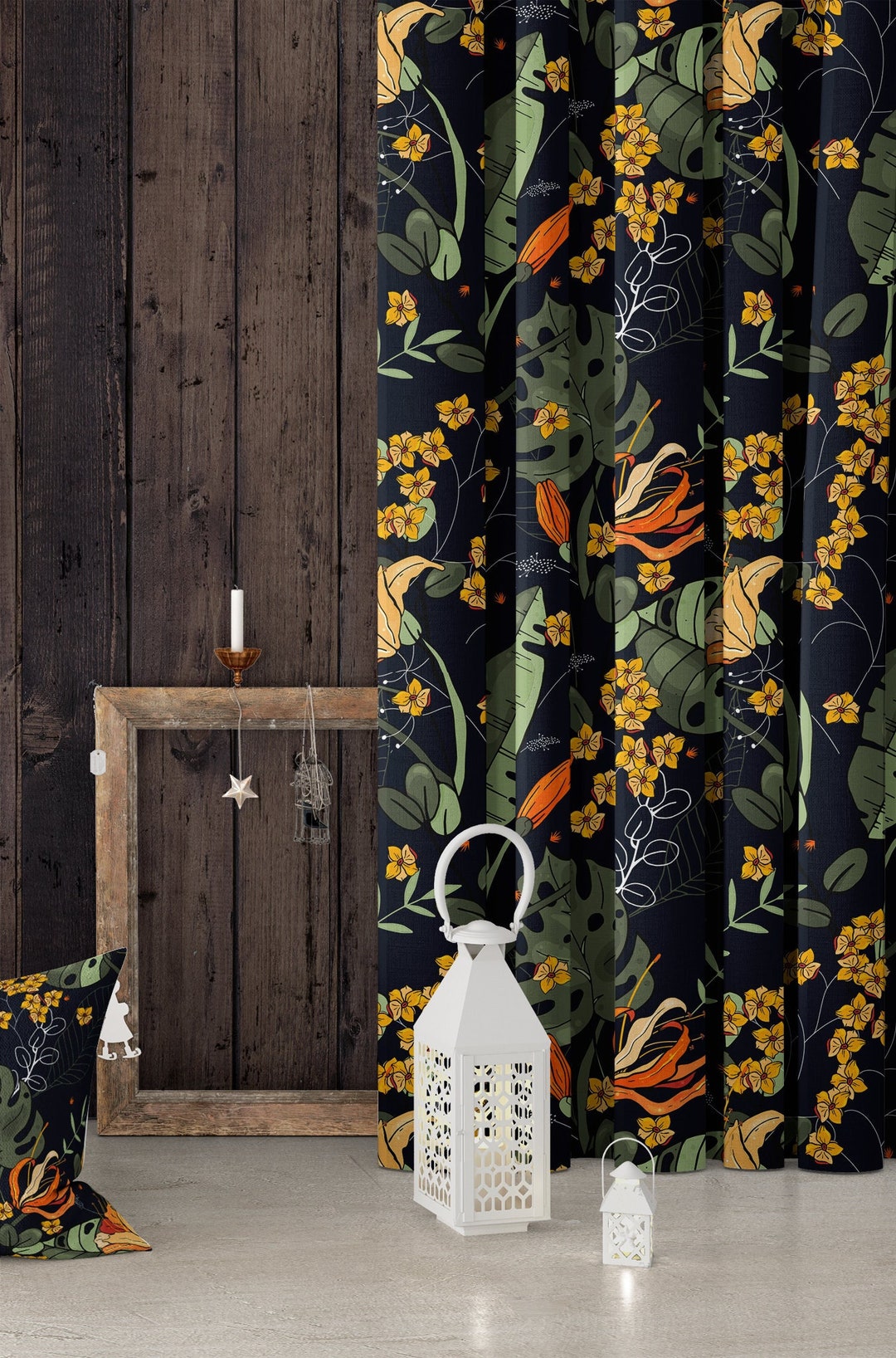 Retro Wildflower Nature Window Curtain, Exotic Print, Cotton, Sheen or ...