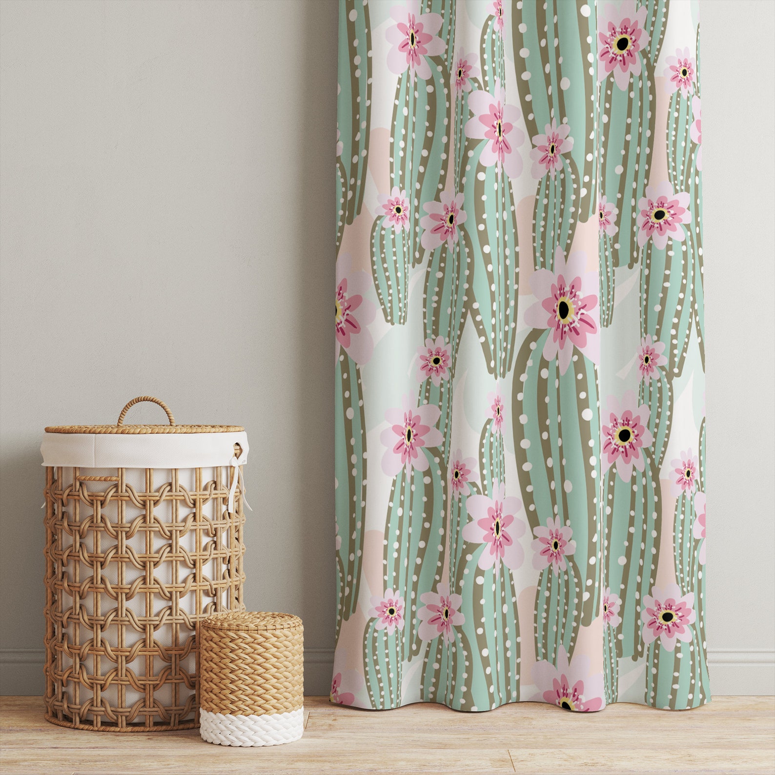 Cactus Forest Nature Window Curtain, Green Cacti, Cotton, Sheen or ...