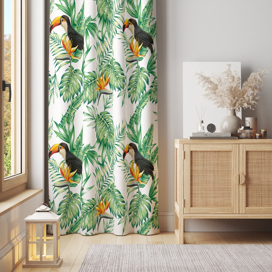 Toucan in the Jungle Window Curtain, Exotic Print, Cotton, Sheen or ...