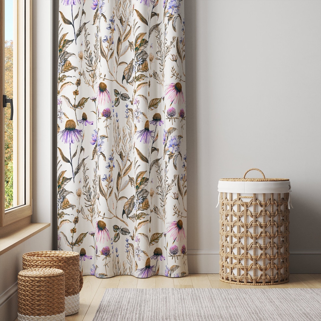 Meadow Flowers Curtain, Moody Nature Window Curtain, Cotton, Sheen or ...