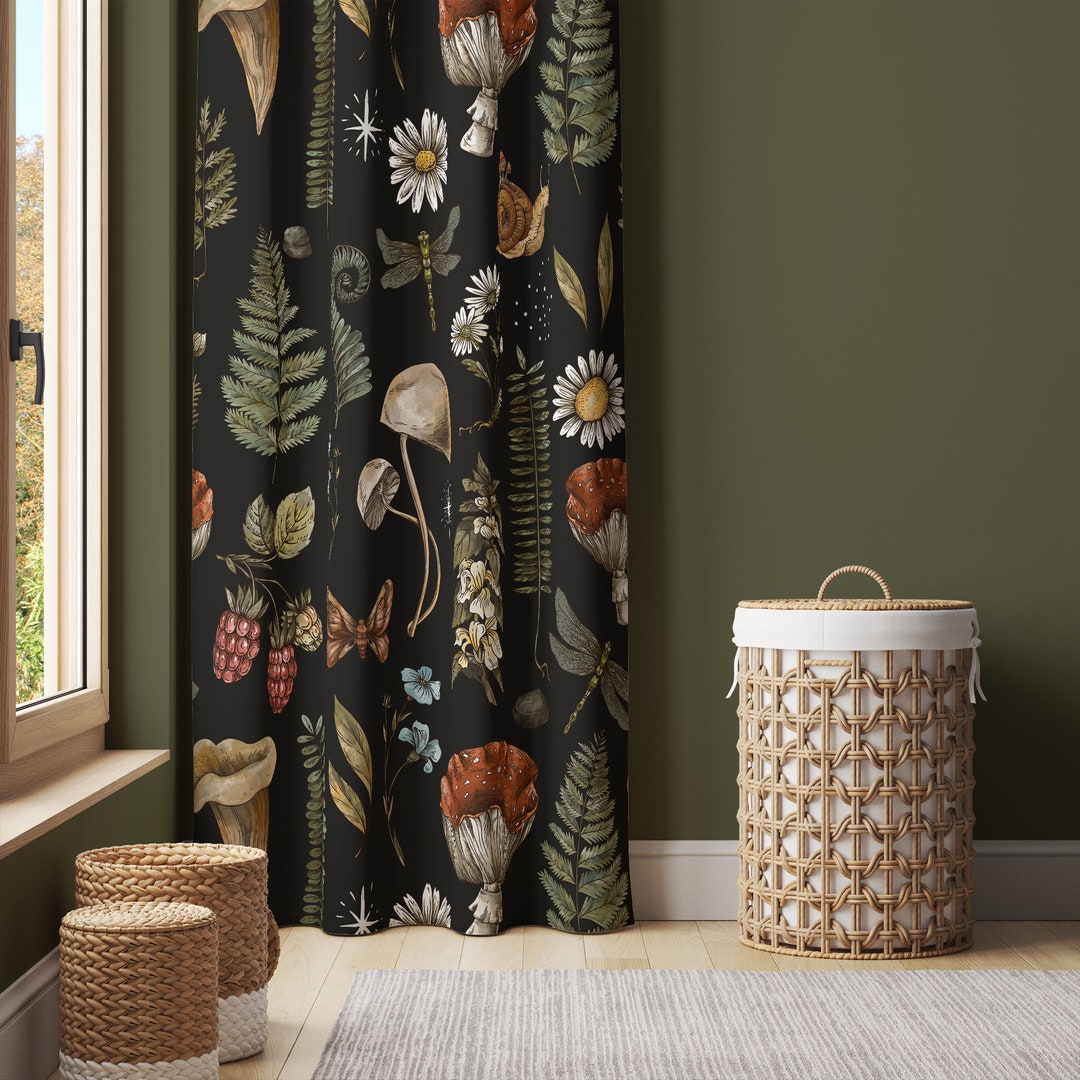Dark Forest Herbs Curtain, Dark Moody Curtain, Cotton, Sheen or ...