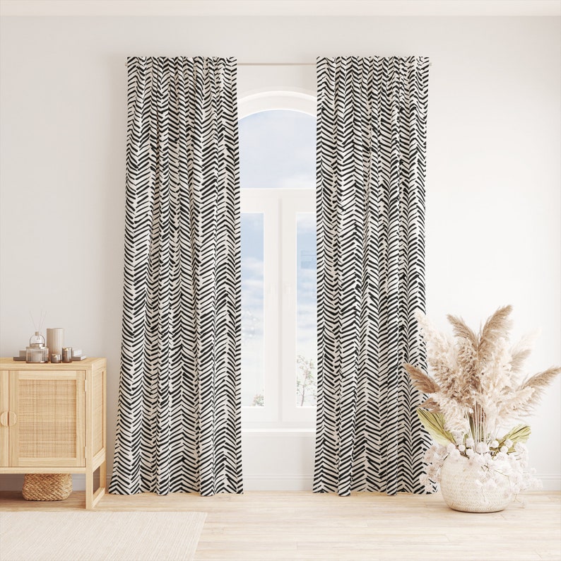 Black Herringbone Window Curtain C321 Geometric Curtain - Etsy