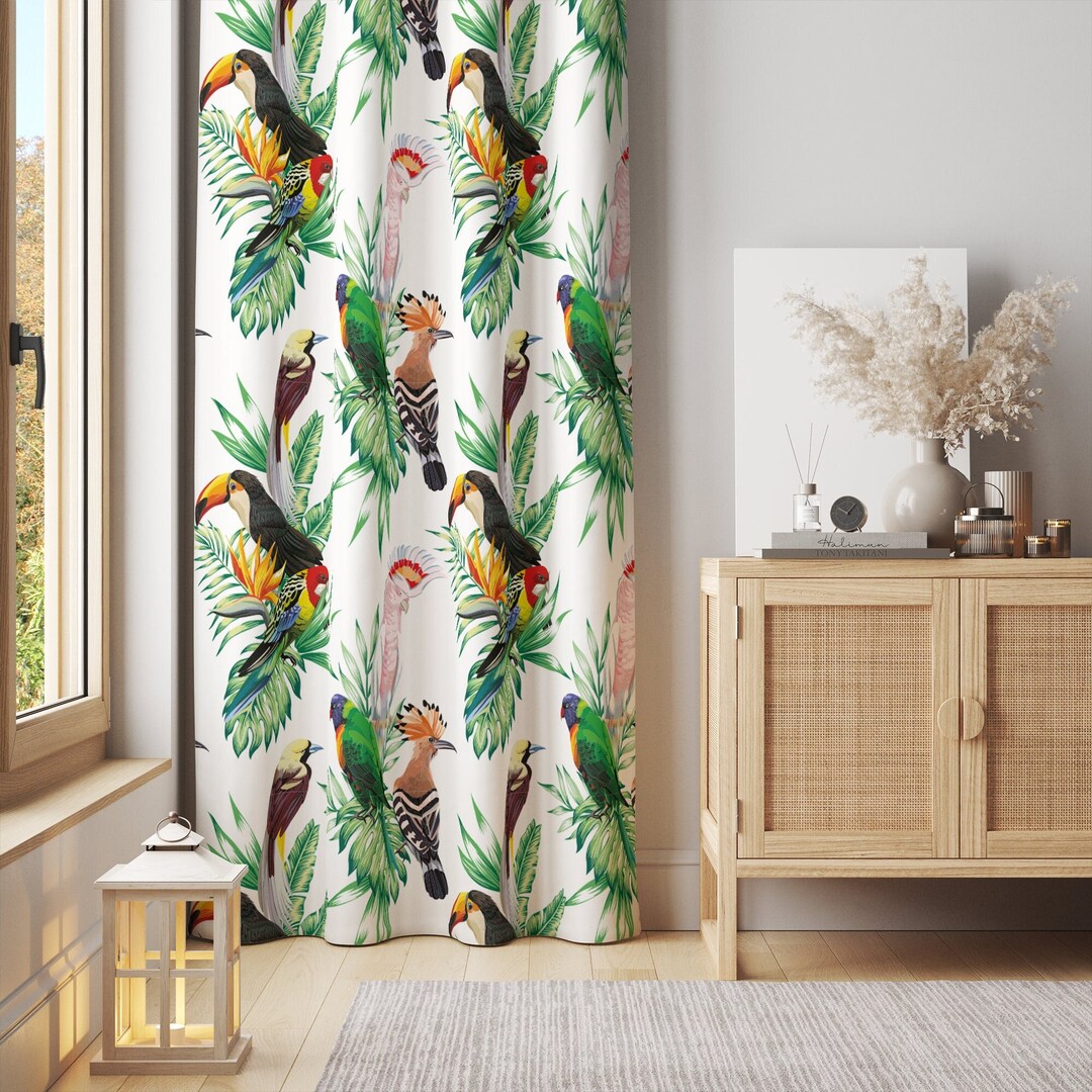 Tropical Birds Window Curtain, Beautiful Toucan, Cotton, Sheen or ...