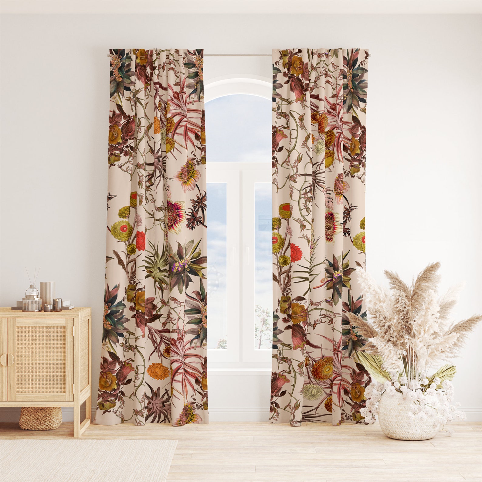 Vintage Flowers, Window Curtain, Cotton, Sheen or Blackout Curtain ...
