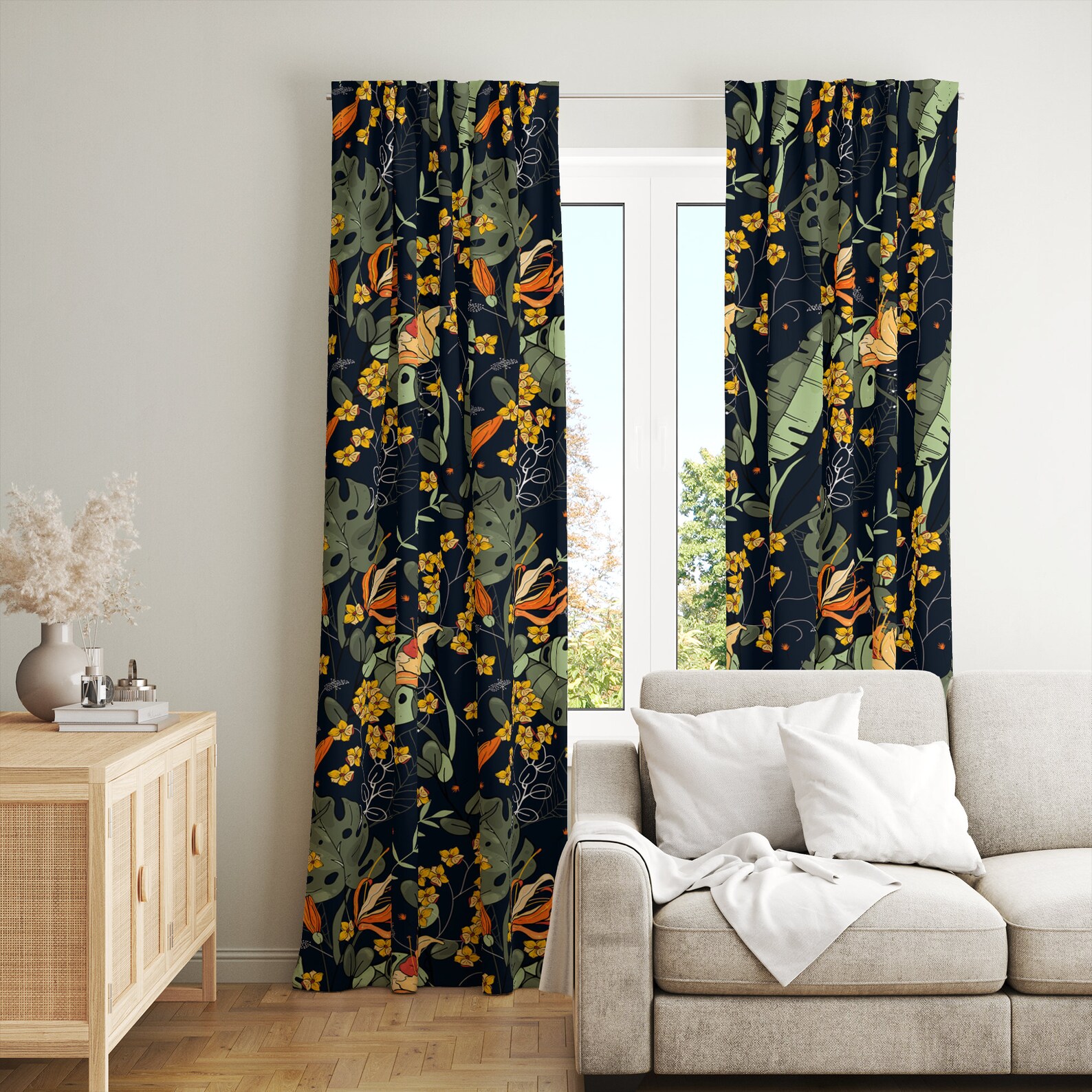 Retro Wildflower Nature Window Curtain, Exotic Print, Cotton, Sheen or ...