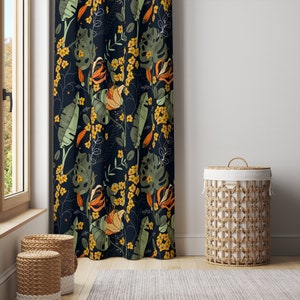 Retro Wildflower Nature Window Curtain, Exotic Print, Cotton, Sheen or ...