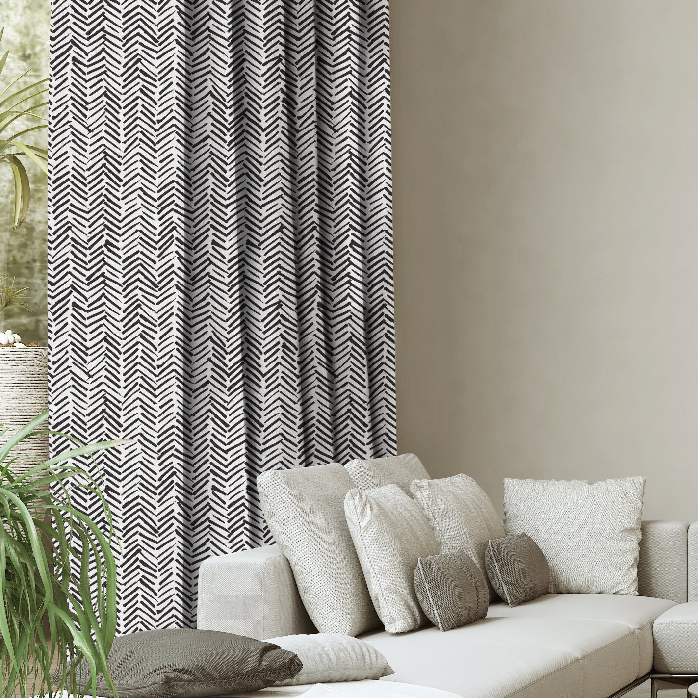 Black Herringbone Window Curtain C321 Geometric Curtain - Etsy