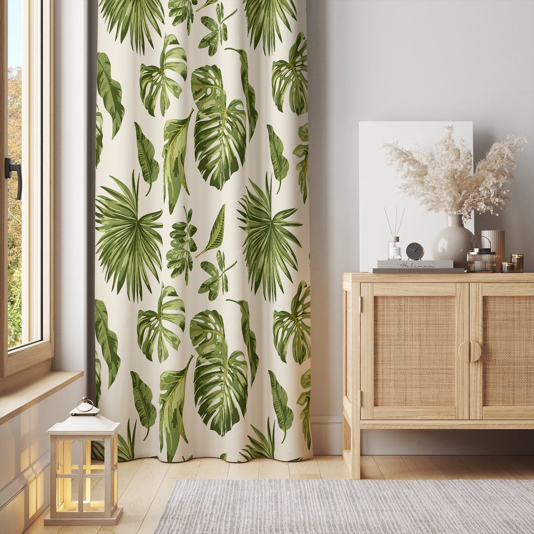 Falling Tropical Leaves, Window Curtains, Exotic Curtain, Cotton, Sheen ...
