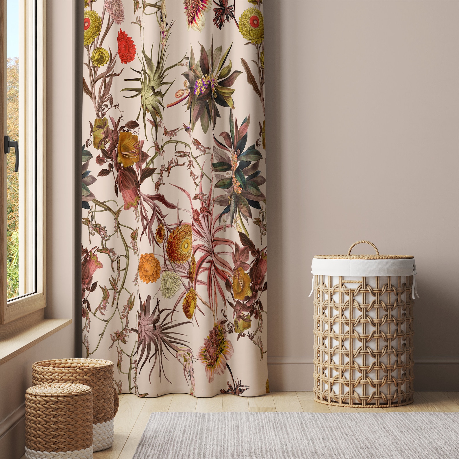 Vintage Flowers, Window Curtain, Cotton, Sheen or Blackout Curtain ...