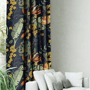 Retro Wildflower Nature Window Curtain, Exotic Print, Cotton, Sheen or ...