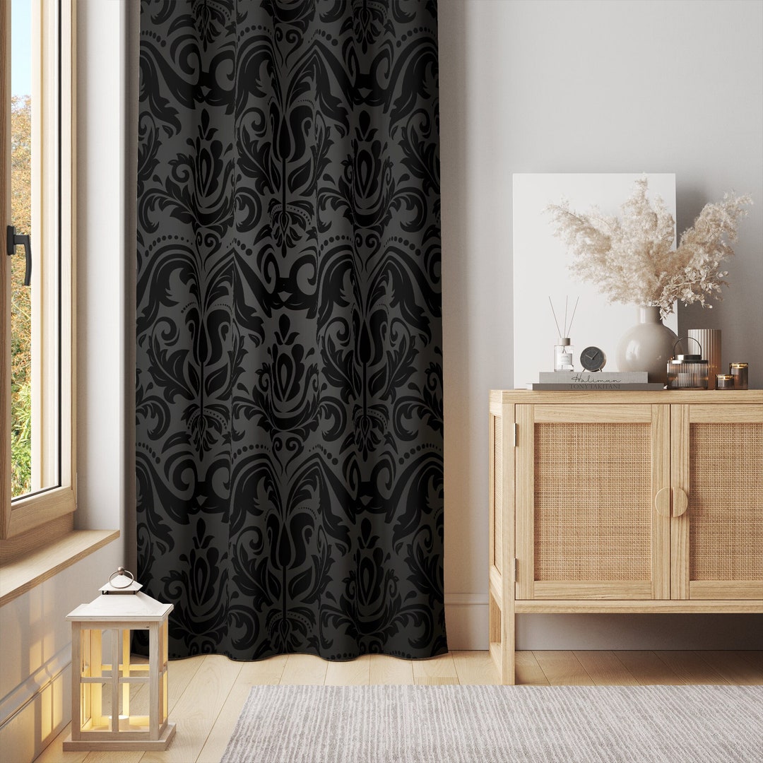 Black Pattern Window Curtain C104 Toned Curtain, Decorative Curtains, Opaque Window Curtains ...