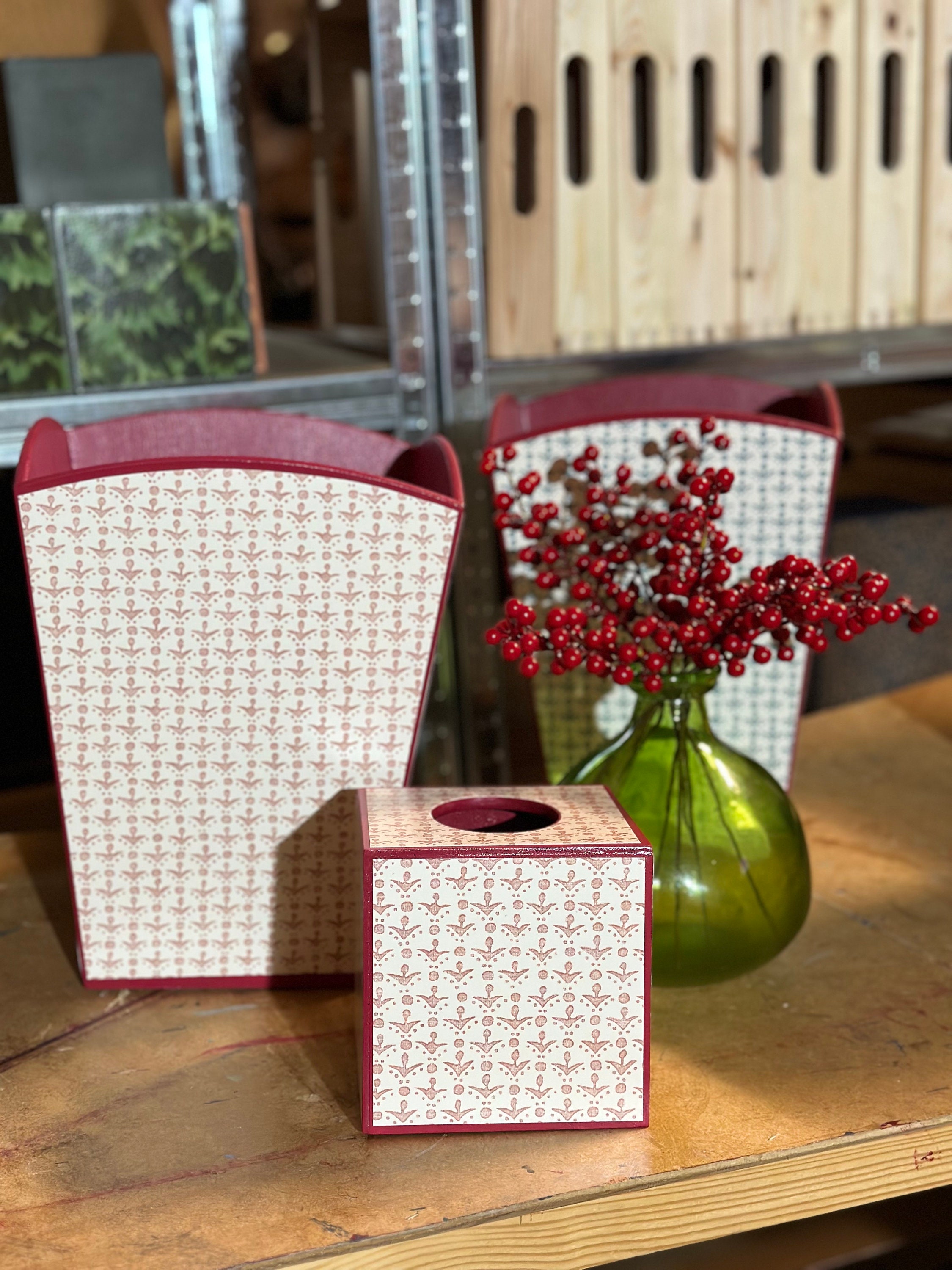 Chelsea Textiles Pink Cupid Waste Paper Bin & Tissuebox Cover Basket ...