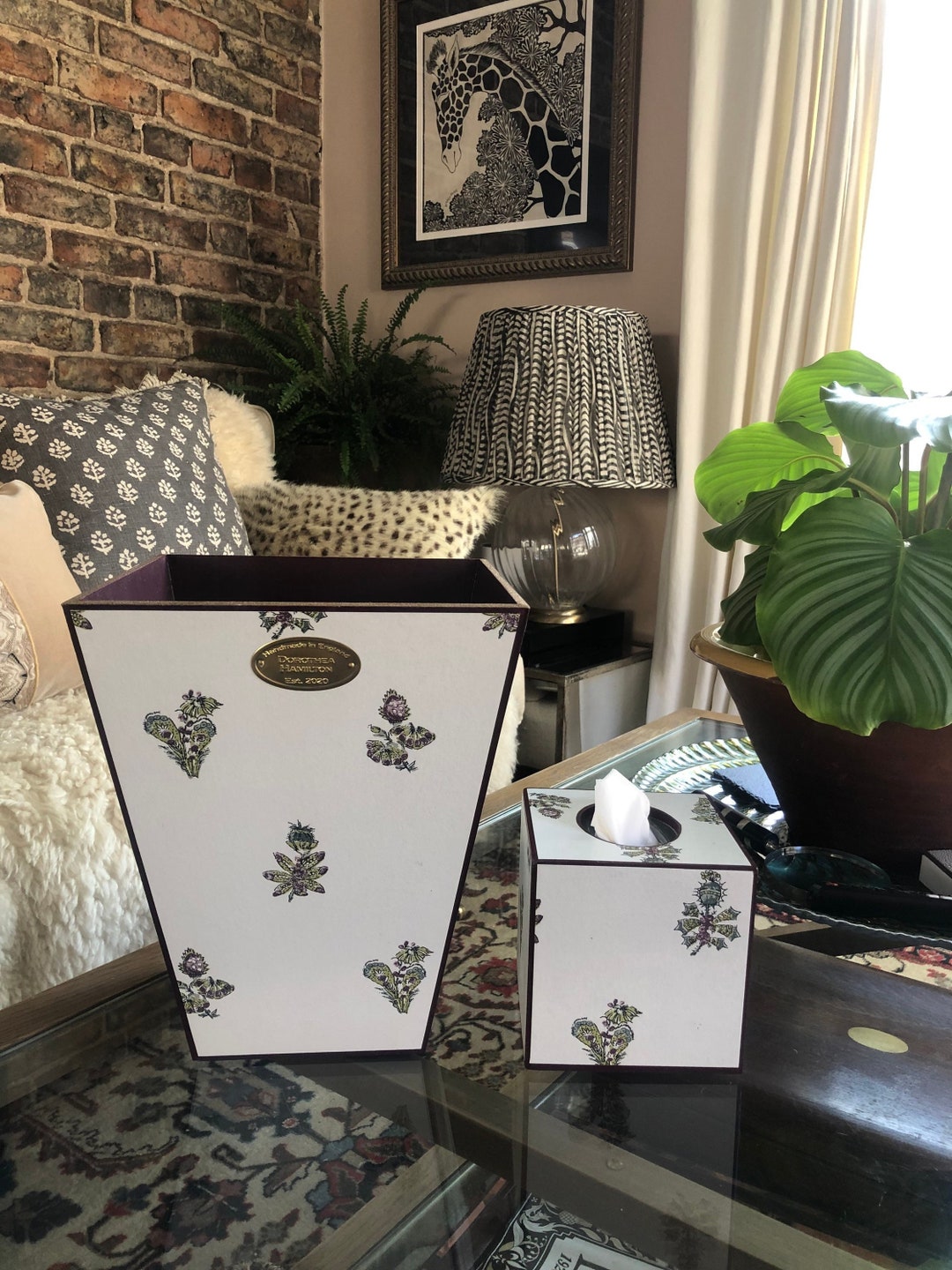 Anna French Jouy Waste Paper Bin & Tissuebox Cover Basket, Powder Room ...