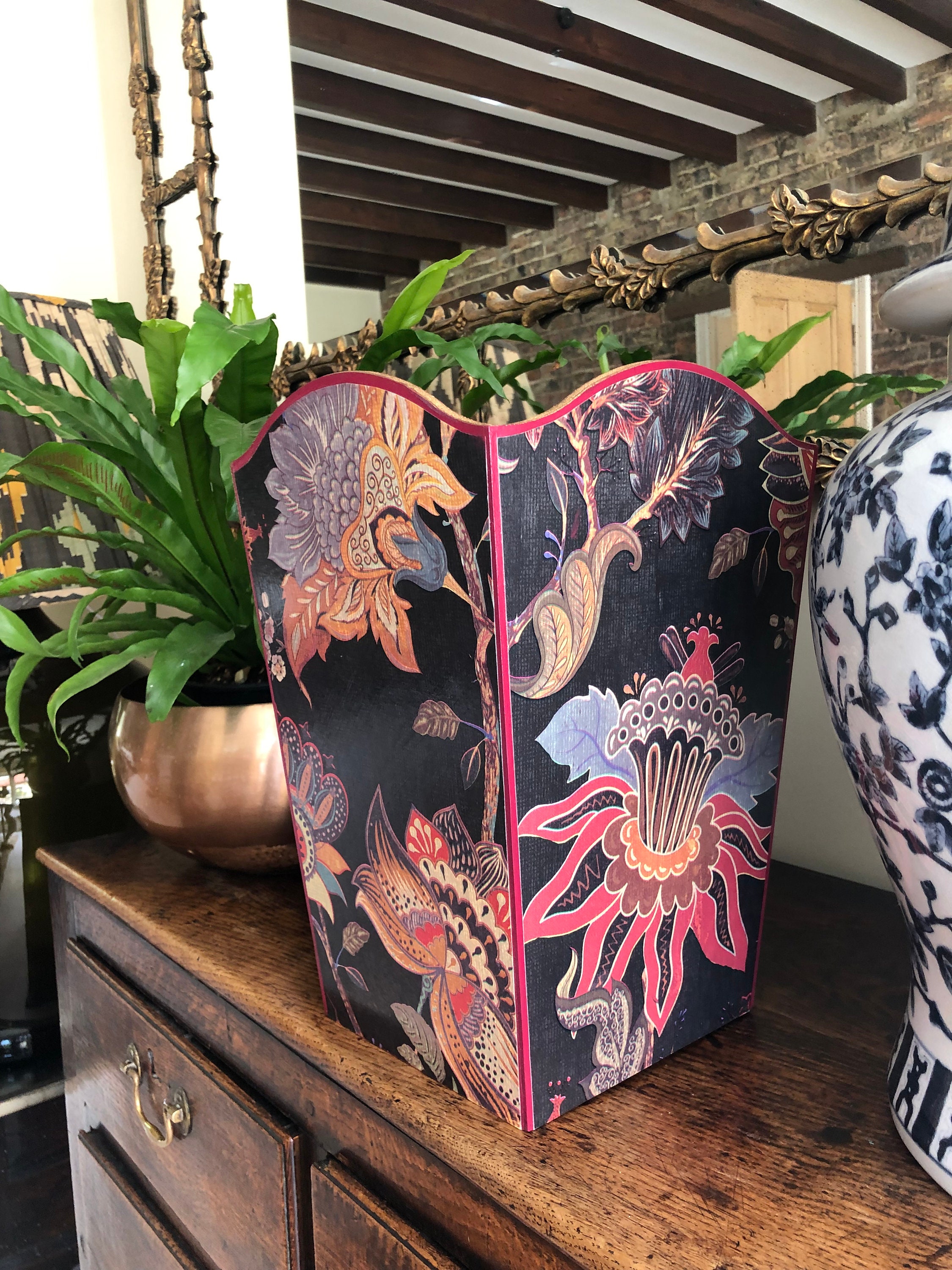 Vintage Botanical Raspberry Waste Paper Bin Basket Bedroom | Etsy