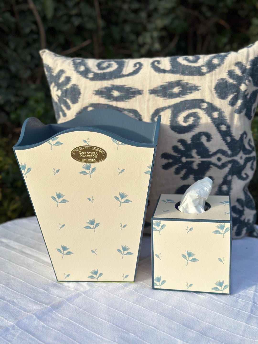 Wastepaper Basket in Vintage Lyme Park Colefax and Fowler Print. Trash ...