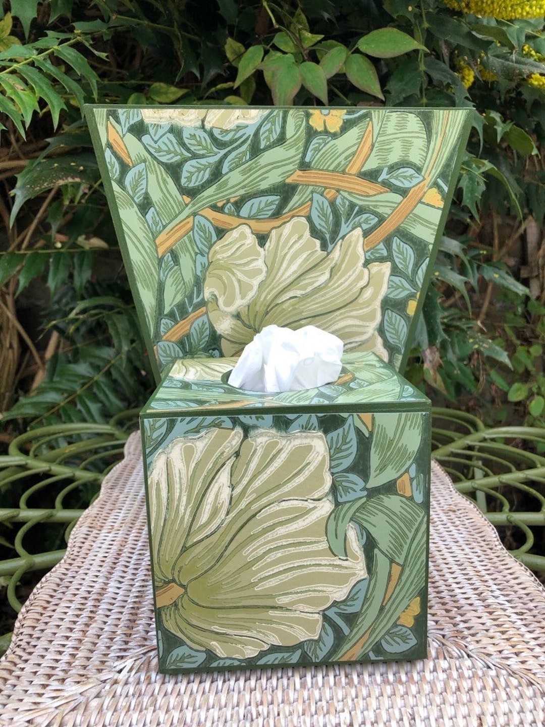 William Morris Wooden Wastepaper Basket & Tissuebox Cover, Powder Room ...