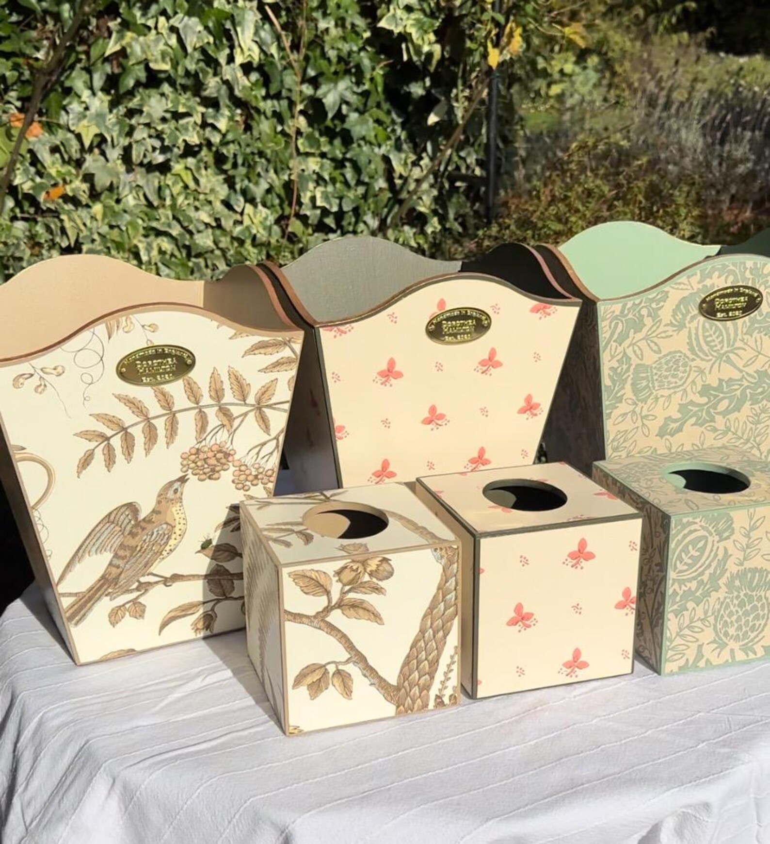 Hand-painted Bowood Roses Waste Bin & Tissue Box Cover - Custom Colors ...