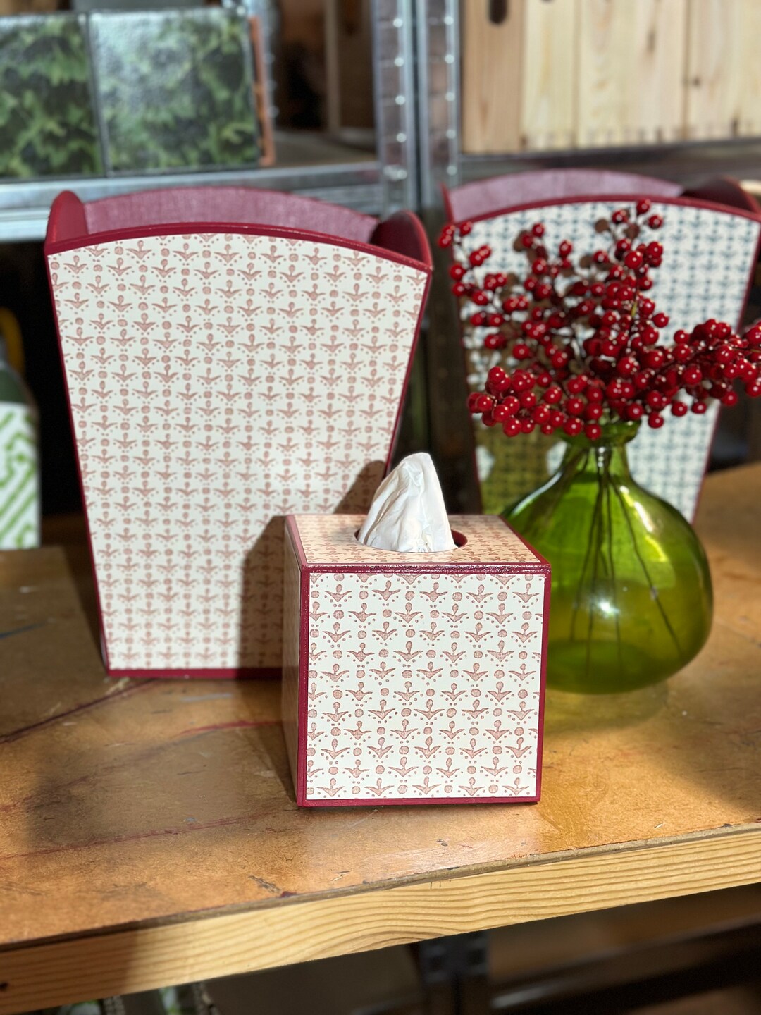 Chelsea Textiles Pink Cupid Waste Paper Bin & Tissuebox Cover Basket ...