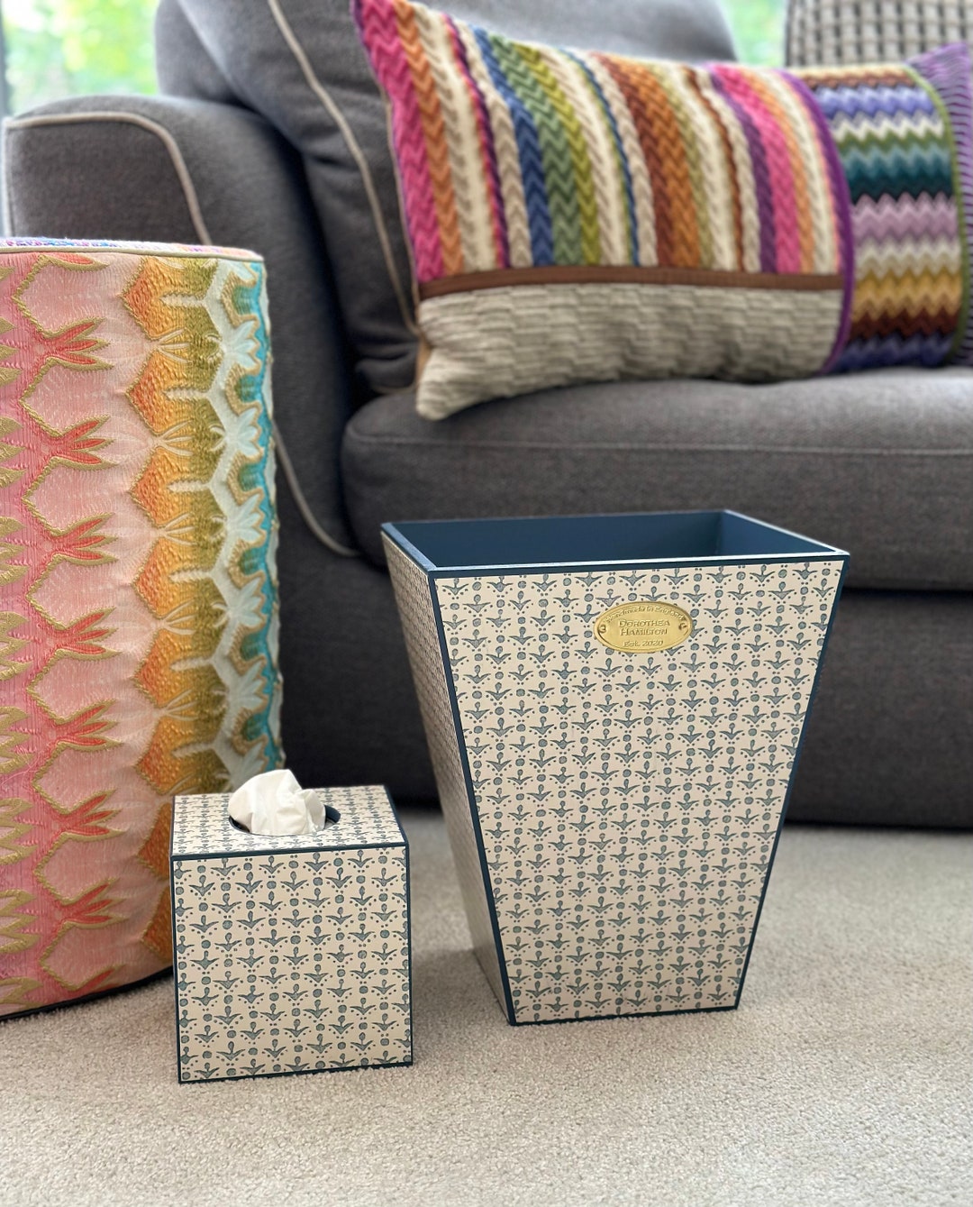 Chelsea Textiles Cupid Waste Paper Bin & Tissuebox Cover Basket ...