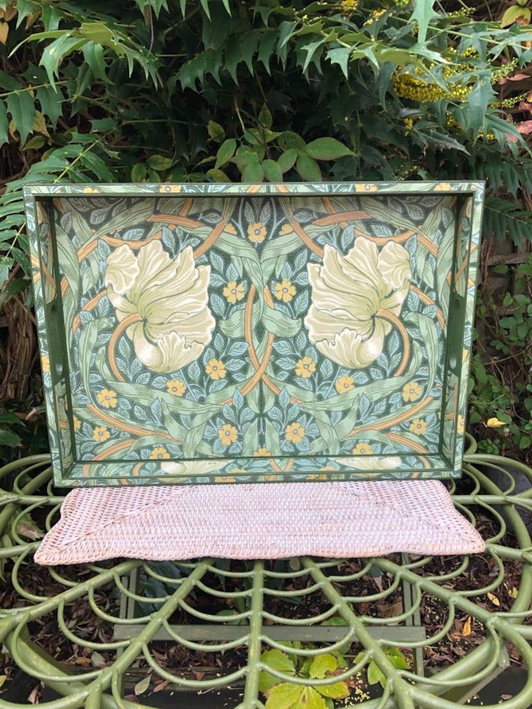Green Wooden Tray William Morris Pimpernel Privet & Slate Tray. Large ...