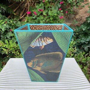 Tropical Fish Leopard Lined Waste Paper Bin & Tissuebox Cover Basket ...