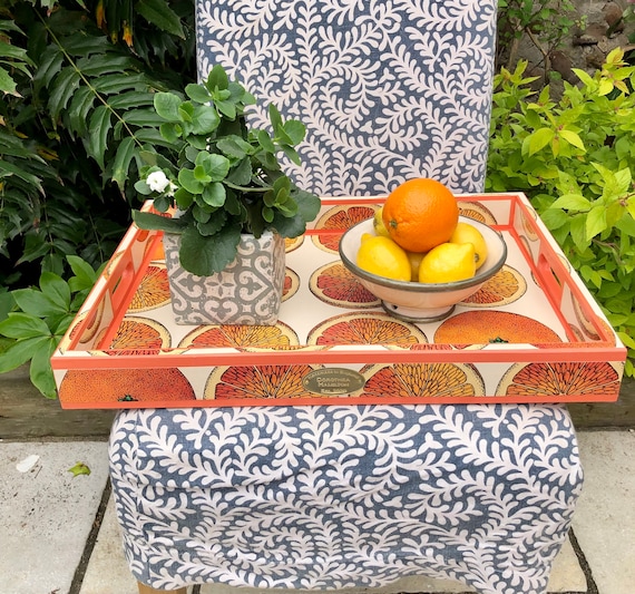 Orange ottoman tray store