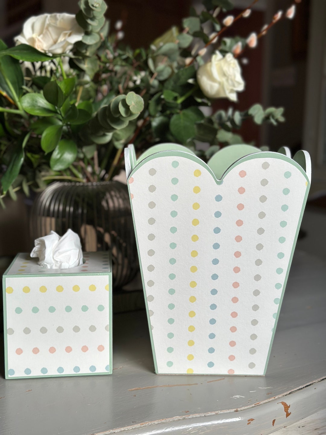 Scalloped Wastepaper Basket. Bedroom, Dressing Room or Nursery Bin ...