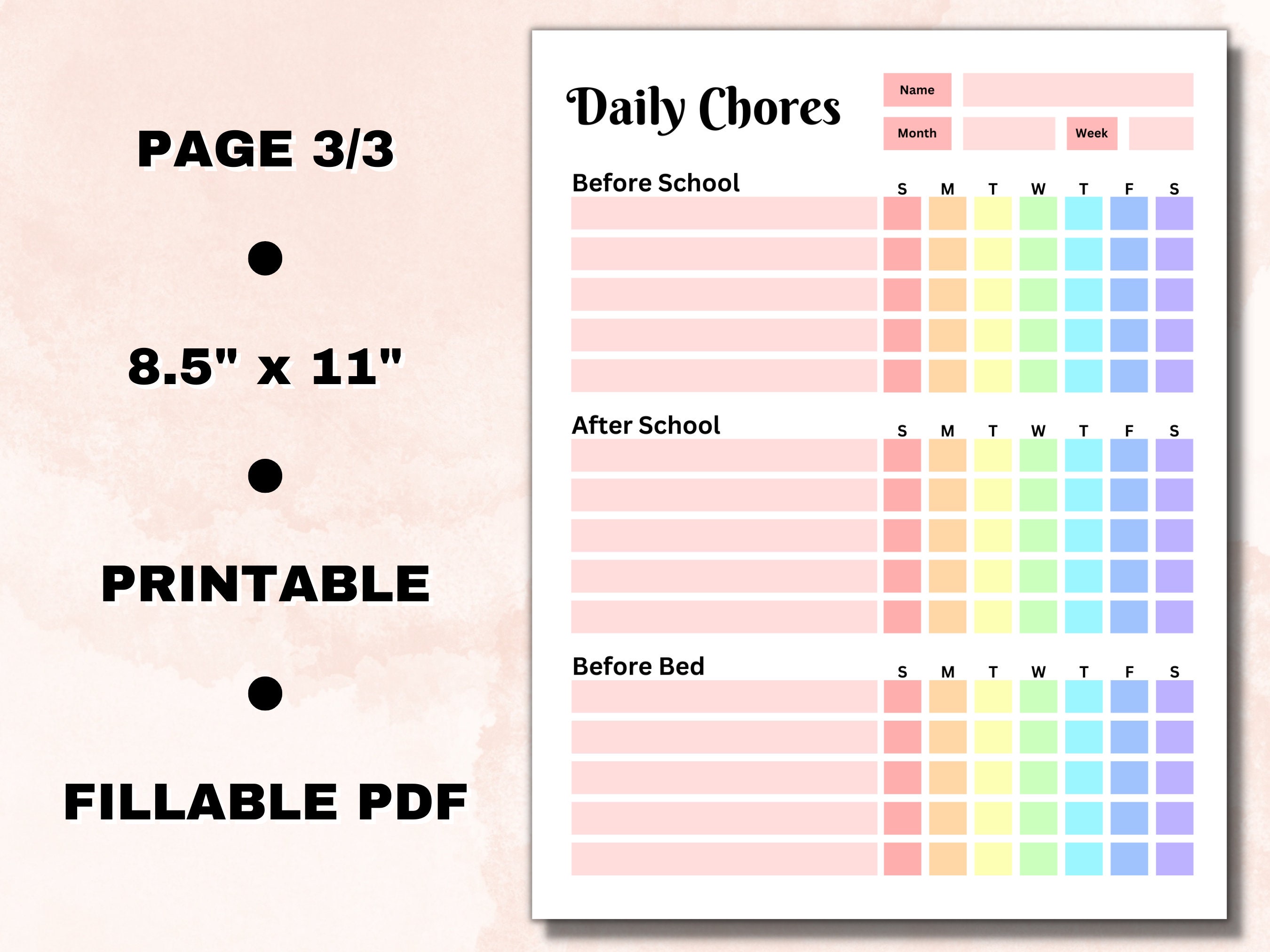 Chore Chart Kids Chore Chart Responsibility Chart Rainbow Printable - Etsy