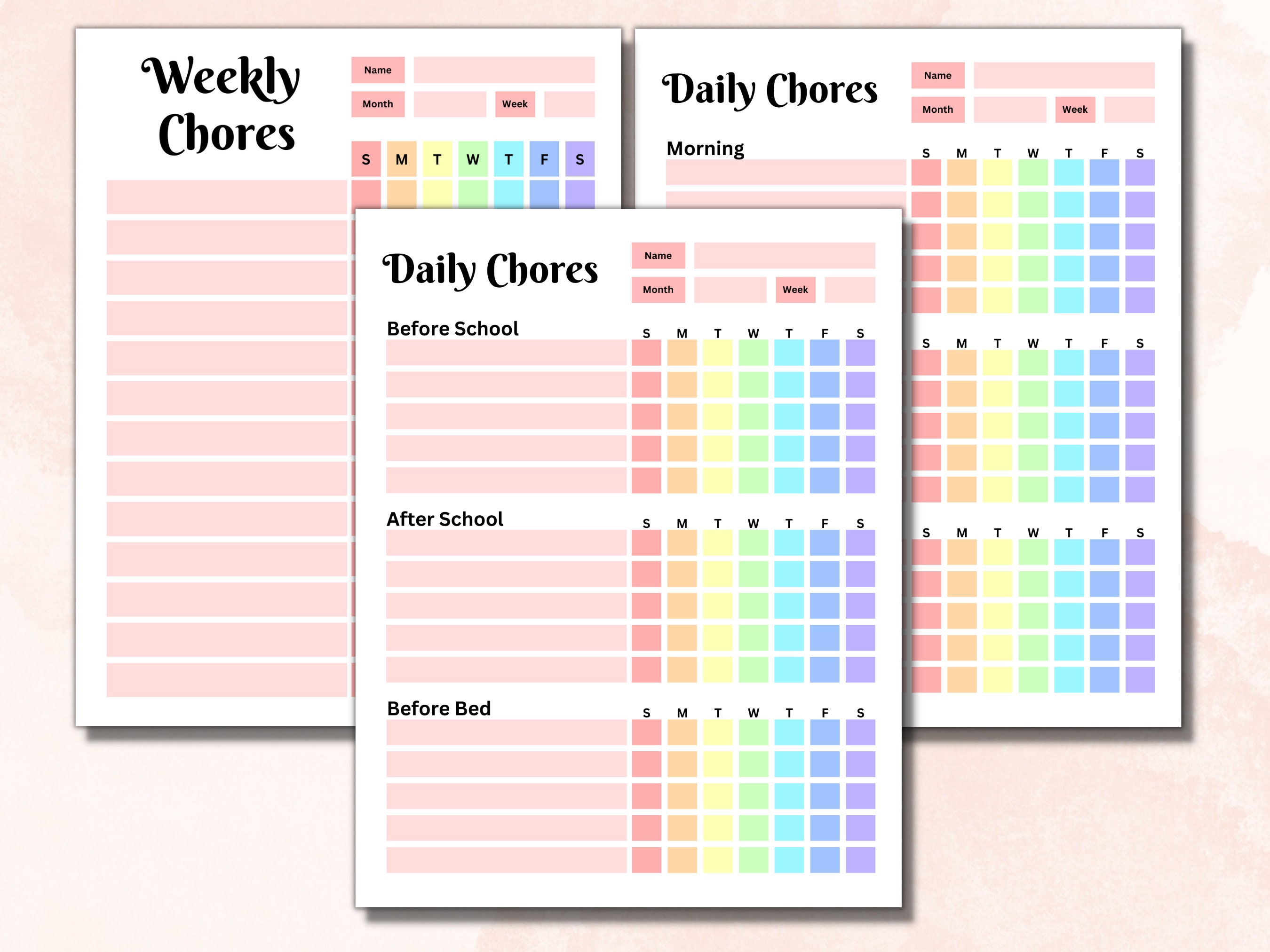 Chore Chart Kids Chore Chart Responsibility Chart Rainbow Printable - Etsy