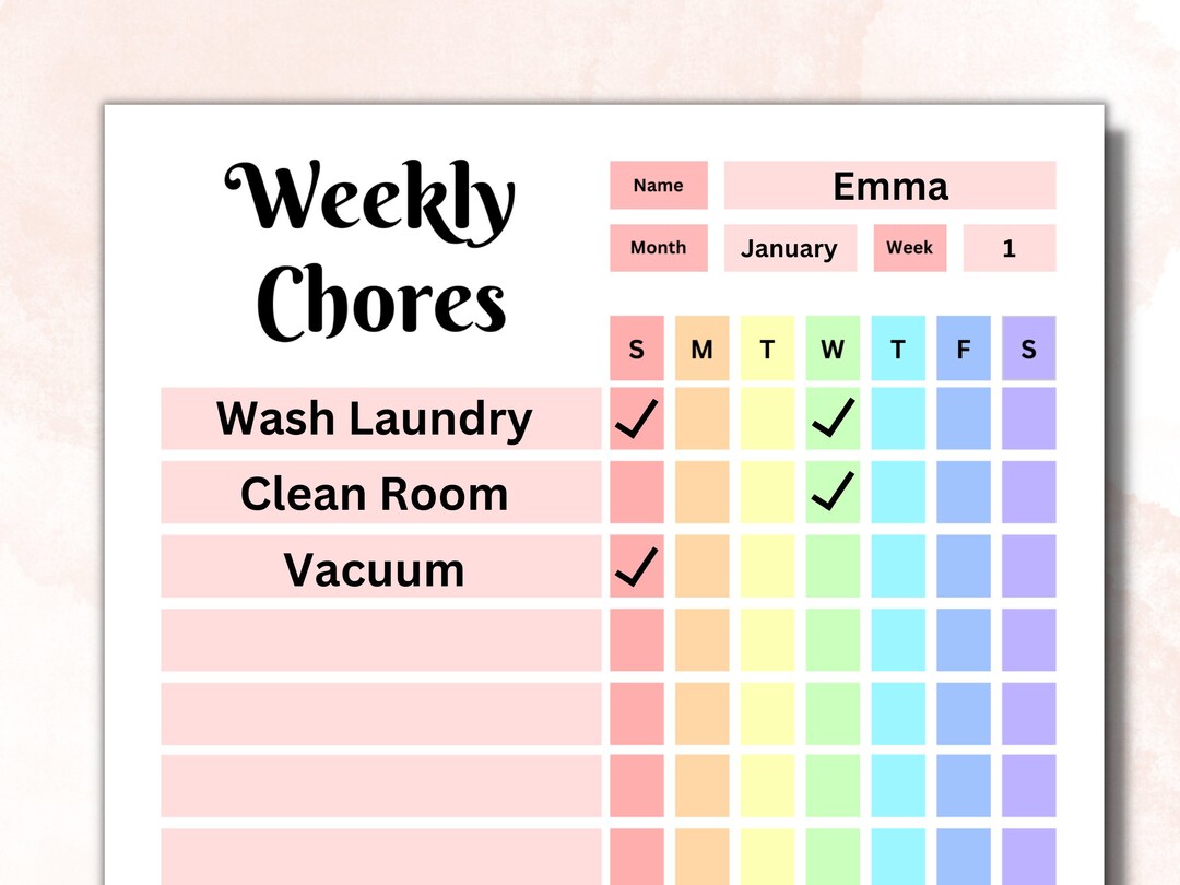 Chore Chart Kids Chore Chart Responsibility Chart Rainbow Printable - Etsy