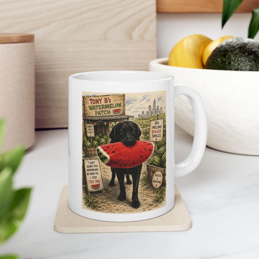 Black Lab Watermelon Mug | Vintage Farm Stand Dog Coffee Cup - Etsy