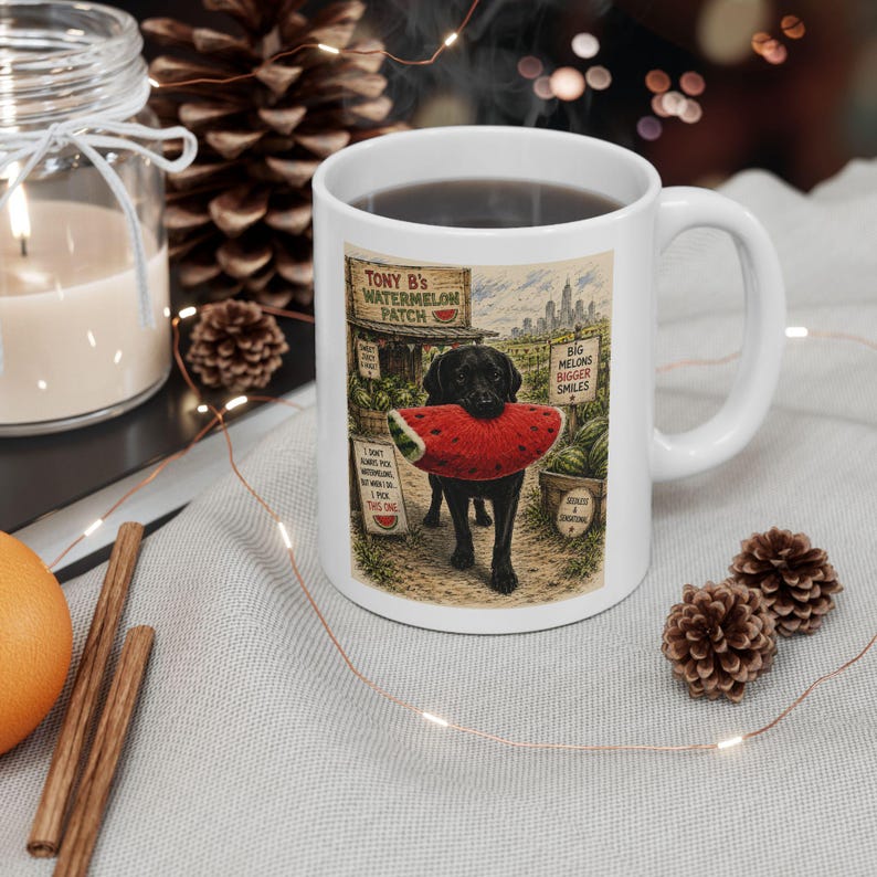 Black Lab Watermelon Mug | Vintage Farm Stand Dog Coffee Cup - Etsy