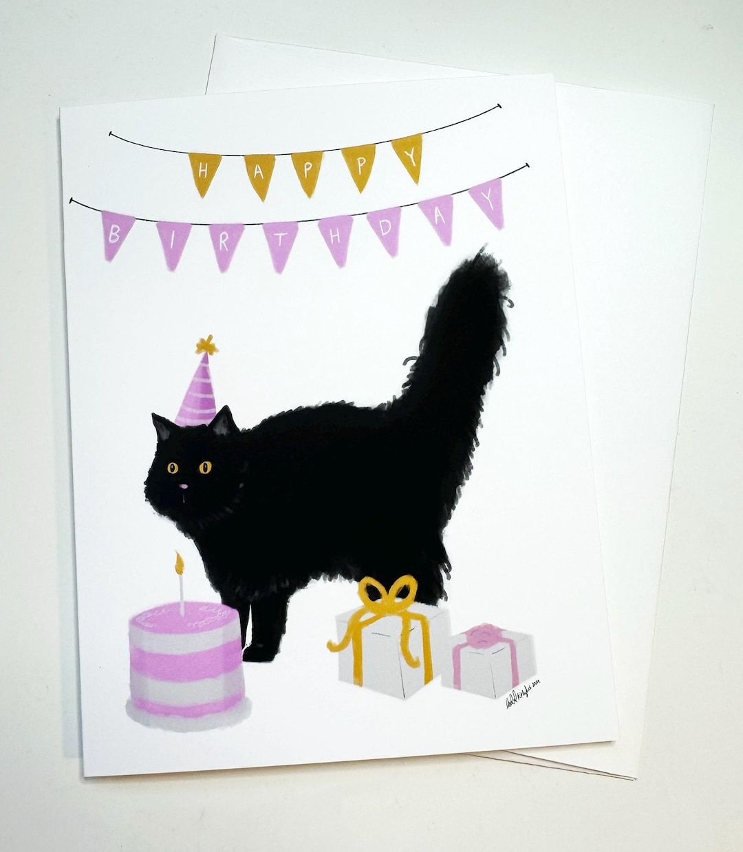 Happy Birthday Black Cat – Blank Portrait Greeting Card - Funny ...