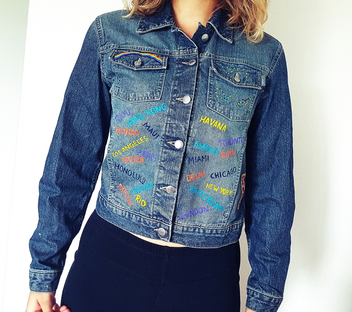 Hippie Jeansjacke - Denim Jacket for Travellers - Wanderlust - Custom ...