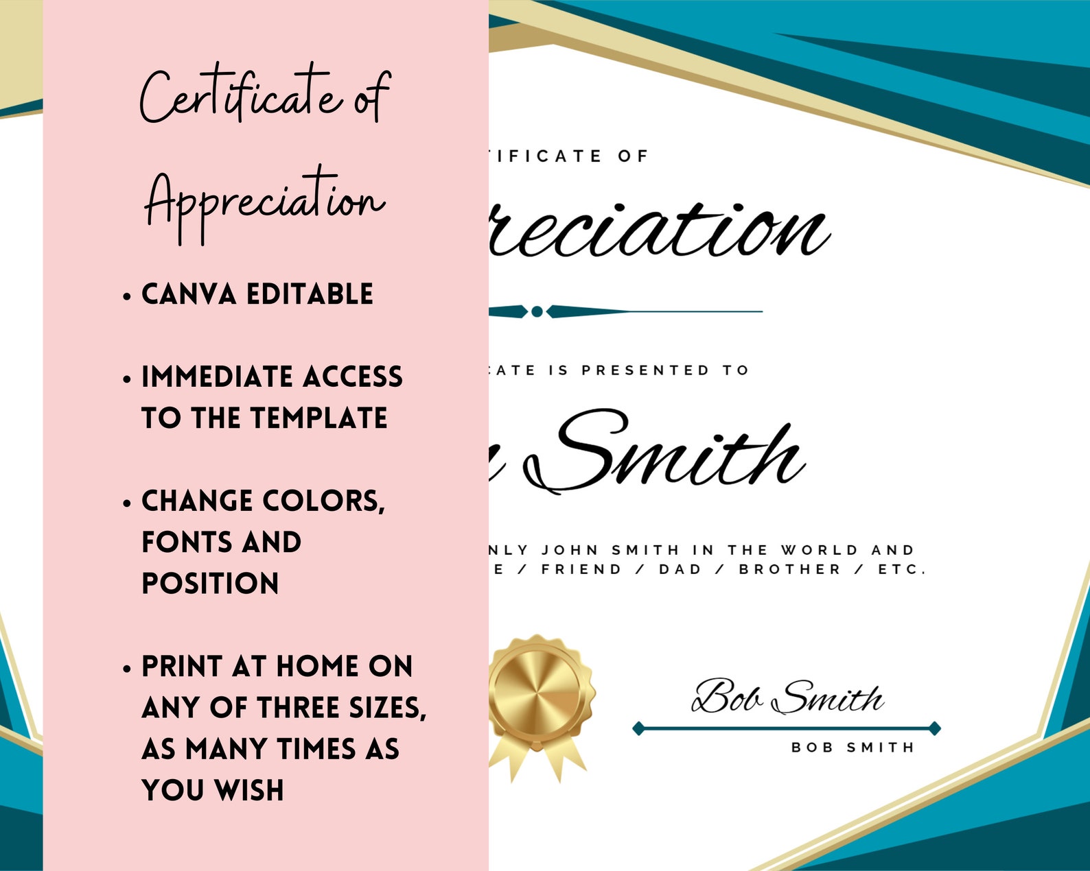 Editable Printable Certificate of Appreciation Template in Size 8.5 X ...
