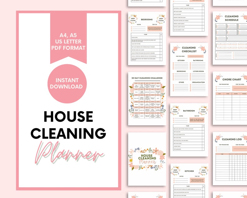 Printable House Cleaning Planner Checklist Kit Deep Cleaning Checklists Chore Chart Cleaning ...