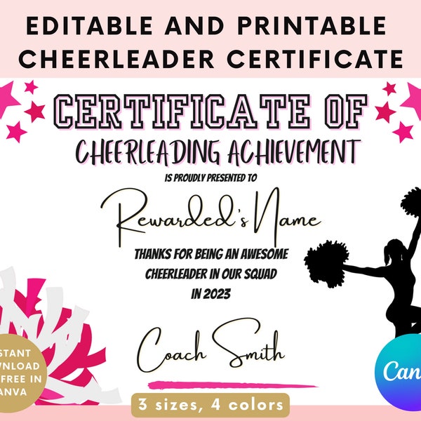 Cheerleading Participation Certificates - Etsy
