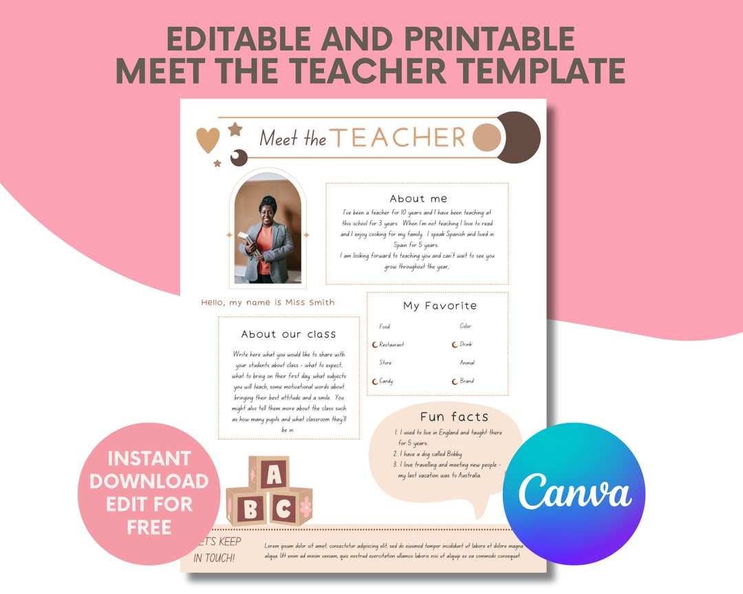 Editable Meet the Teacher Template Boho Style Personalize in Canva ...