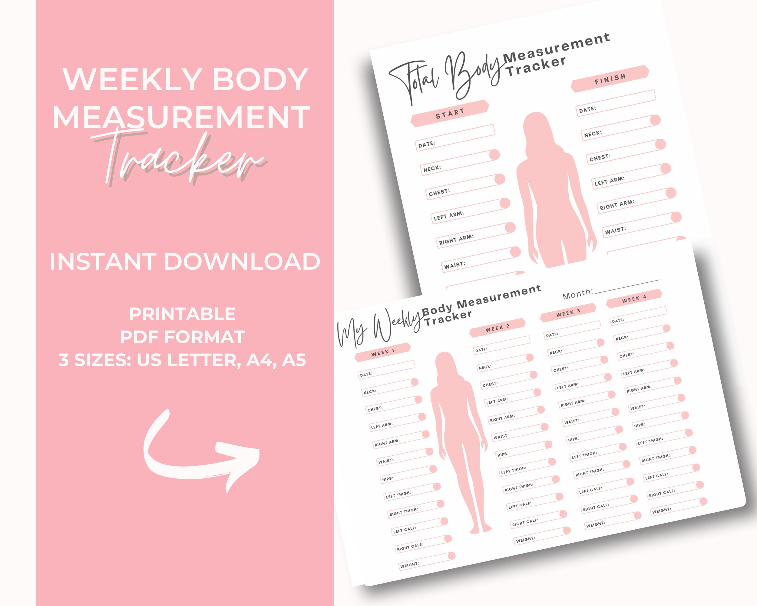 Weekly Body Measurement Tracker Printable Womens Track 11 Body ...